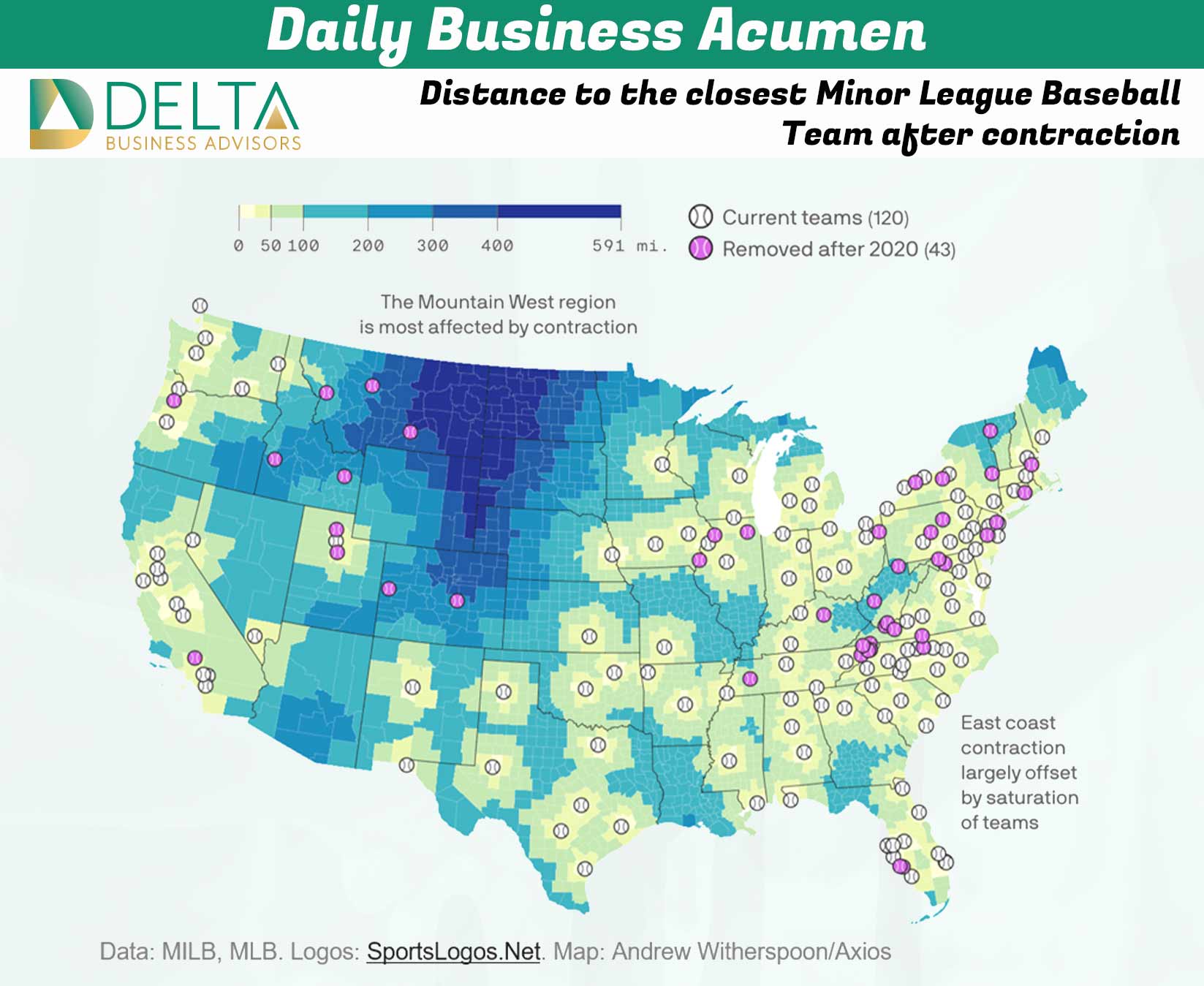 Distance to the closest Minor League Baseball Team after contraction ...
